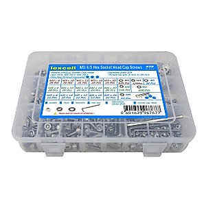iexcell 825 Pcs M3/M4/M5 x 8/10/12/16/20 Stainless Steel 304 Hex Socket Head Cap Screws Bolts Nuts Washers Assortment Kit