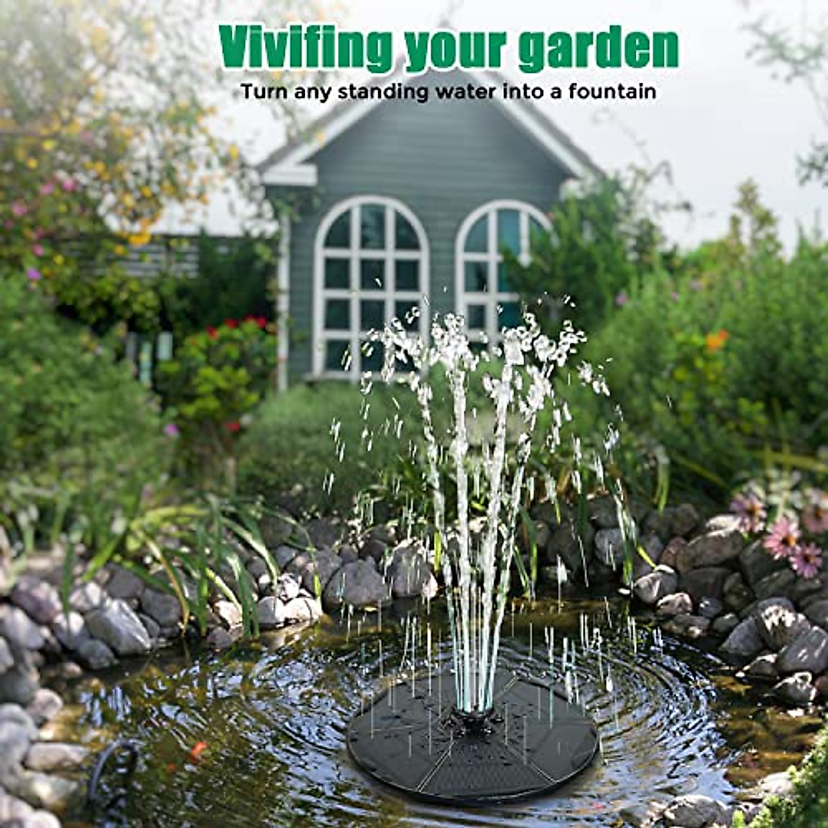 GAIZERL 3.5W Solar Fountain Pump for Bird Bath, Outdoor Water Fountain with 4 Fixed Sticks & 7 Nozzles, Solar Powered Floating Fountain with Colorful LED Lights, 2000 Battery for Garden, and Pool
