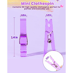 60PCS Purple Clothes Pins for Baby Shower Games Girl, Transparent Acrylic Clothes Pin Bulk, 1.4'' Mini Clothespins for Photos, DIY Crafts, Baby Shower Game Prop/Party Favors/Decorations