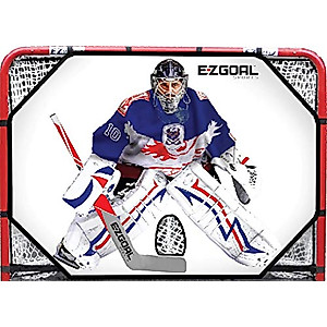EZGoal 4' x 6' Hockey Folding Steel 2" Goal with 10' x 6' Backstop, 4 Targets Nets, a New Shooter Tutor, Red