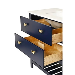 PULLAFUN Vanity Sink Combo Featuring a Marble Countertop, Bathroom Sink Cabinet and Home Decor Bathroom Vanities, Blue, 30 inch Vanity with Sink