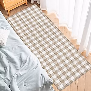 Kitchen Runner Rug, Country Rural Style Khaki and White Gingham Buffalo Check Non Slip Runner Carpet Door Mats Floor Mat for Laundry Bedside Bathroom Bedroom 15.7"X47.2"
