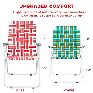 VINGLI Patio Lawn Webbed Folding Chairs Set of 2, Outdoor Beach Portable Camping Chair for Yard, Garden Dining (Red, Classic)