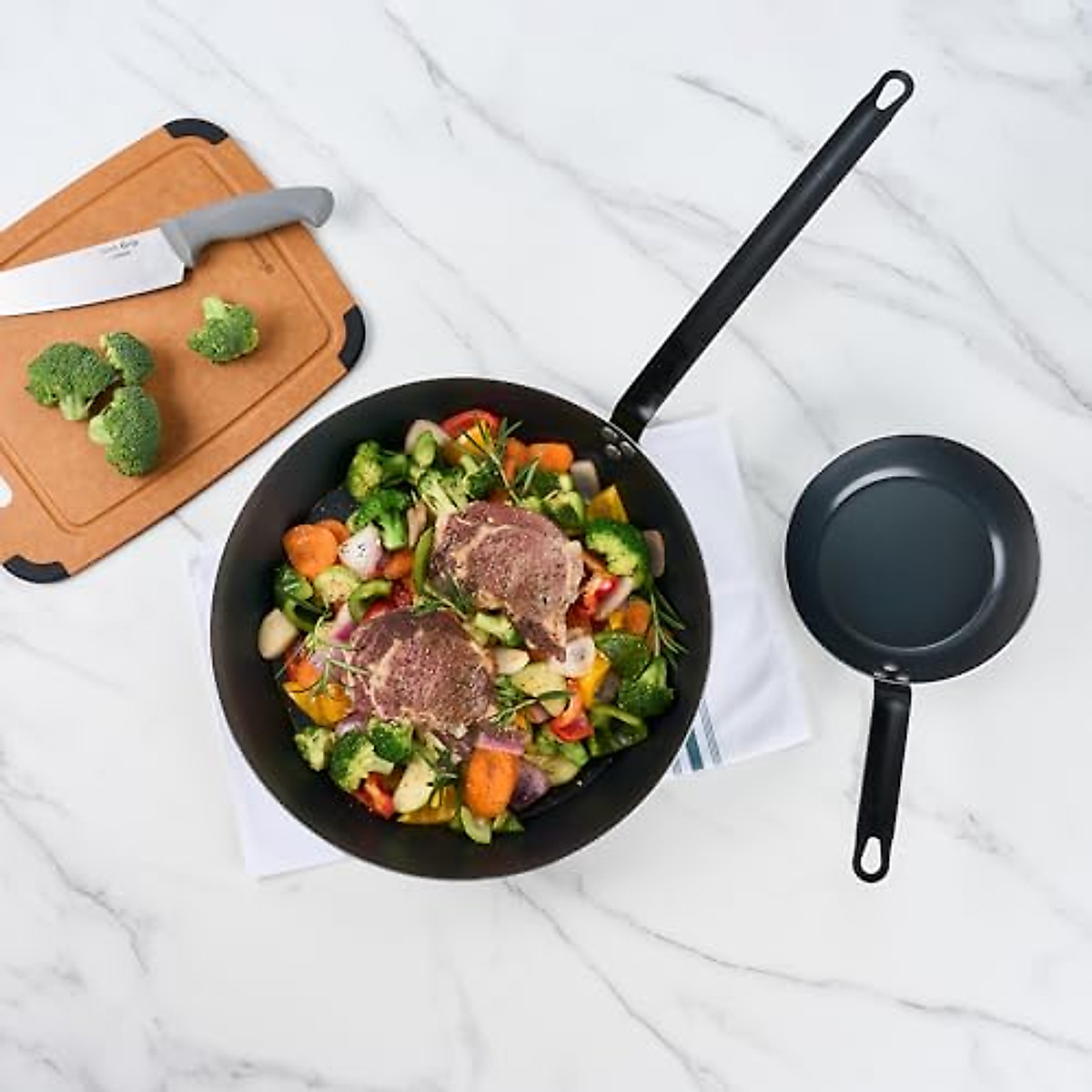 Restaurantware Met Lux 16 Inch Fry Pan, 1 Lightweight Frying Pan - Induction-Ready, Triple-Riveted, Black Carbon Steel Cooking Skillet, Durable, For Searing, Sauteing, And Browning Food