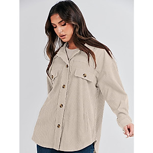 ANRABESS Womens Corduroy Shacket Button Down Shirts Oversized Long Sleeve Casual Cardigan Jacket 2025 Fall Fashion Clothes Beige Small