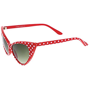 zeroUV - Polka Dot Cat Eye Womens Mod Fashion Super Cat Sunglasses (Red-White/Smoke Gradient)