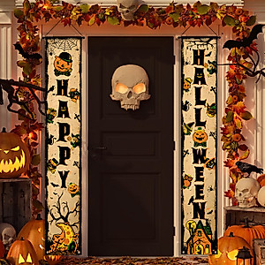 Vintage Halloween Decorations Outdoor Indoor Banner Johanna Parker Happy Halloween Porch Sign Vintage Pumpkin Witch Porch Banner for Scary Halloween Party
