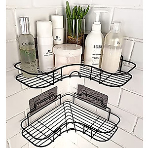 Corner Shower Caddy, 2 Packs Bathroom Shelf Tripod Wall Mounted Shower Corner Organizer Shelves(Punch Free), Shower Storage Rack for Bathroom/Dorm/Kitchen