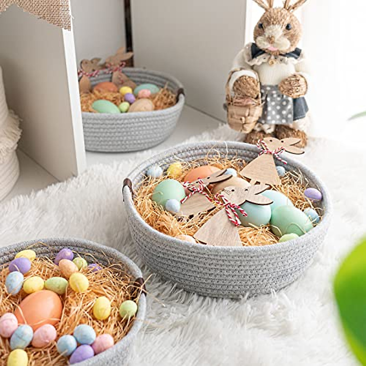 Goodpick 3pack Small Basket - Woven Storage Basket for Living Room Bathroom Storage Basket for towels Cute Round Basket for Baby Toy Storage Home Storage Baskets for Shelves Gift Baskets, Gray