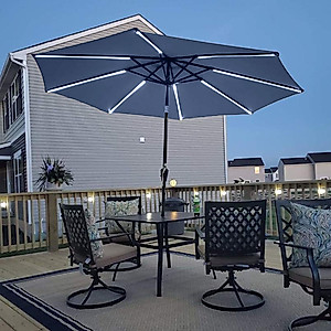 Yescom 9FT 8 Ribs Solar Powered Patio Umbrella with Tilt and Crank Outdoor Market Table Umbrella for Backyard Pool Night Party Event Yard Navy