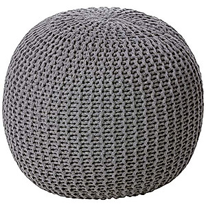Urban Lifestyle Round Knit Pouf - Hand Woven Cotton, Dark Grey