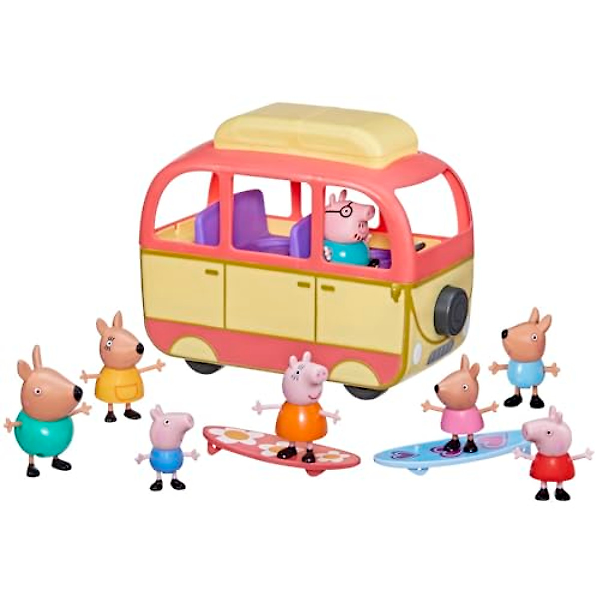 Peppa Pig Peppa Visits Australia Campervan Vehicle Preschool Toy with Rolling Wheels; Includes 8 Figures, 4 Accessories, for Ages 3 and Up (Amazon Exclusive)