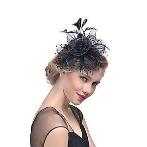 Cocktail Fascinator Hat 20s Pillbox Tea Party Hat Wedding Headwear Kentucky Derby Hats for Women(Black)