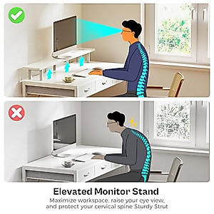 Huuger 47 inch Computer Desk with 3 Drawers, Office Desk Gaming Desk with LED Lights & Power Outlets, Home Office Desks with Storage Space for Bedroom, Work from Home, White