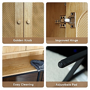 Rattan Over The Toilet Cabinet with Metal Stand, Over The Toilet Rack Cabinet with Adjustable Shelf, Bathroom Organizer with Storage, Tall Boho standing Wood Washer Shelf, Curved Cupboard, Natural