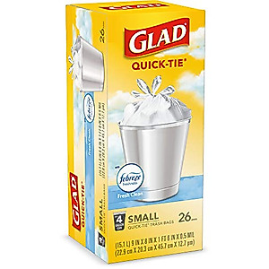 GLAD Small Trash Bags - 4 Gallon Trash Bag for Waste Basket, Gain Fresh Clean Scent, 26 Count (Pack of 6)