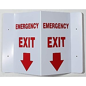 Emergency EXIT Arrow Down 3D Projection Sign/FIRE Extinguisher Hallway Sign (White/RED,Plastic,5.5x9)-Les Deux cotes line