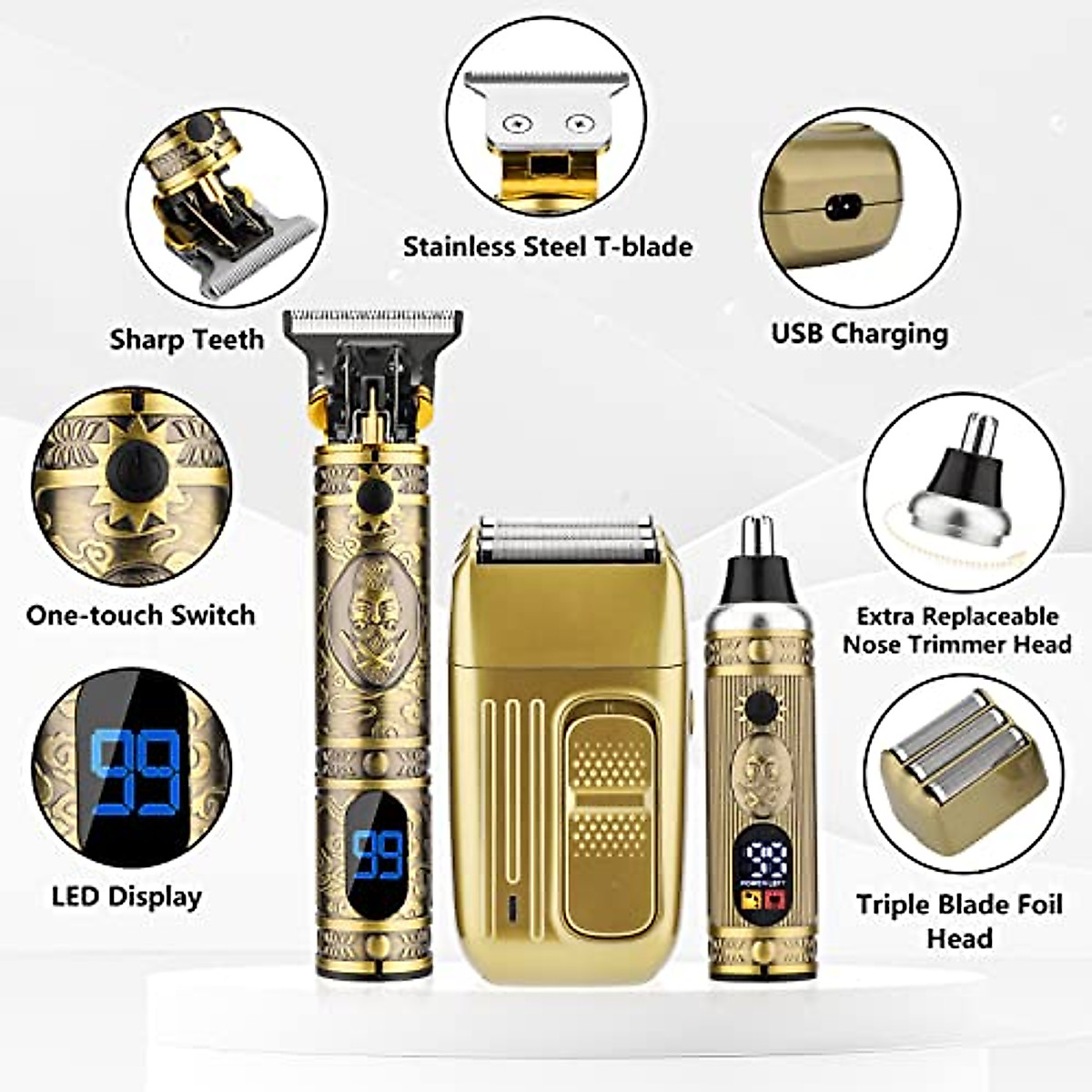 Saoilli Professional Hair Trimmer for Men,Hair Clippers for Men Nose Hair Trimmer Shaver Set,Cordless Barber Clippers,T-Blade Beard Trimmer Electric Shaver Razor for Men Haircutting Grooming Kit