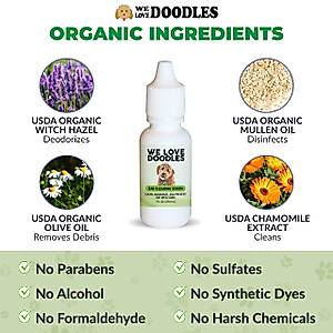 We Love Doodles Dog Ear Cleaning Solution Kit | Prevent Infections | Organic | Made in USA | Ear Drops for Dogs | Itching, Deordoring, Yeast & Mites Infection (Serum + 25 Swabs)