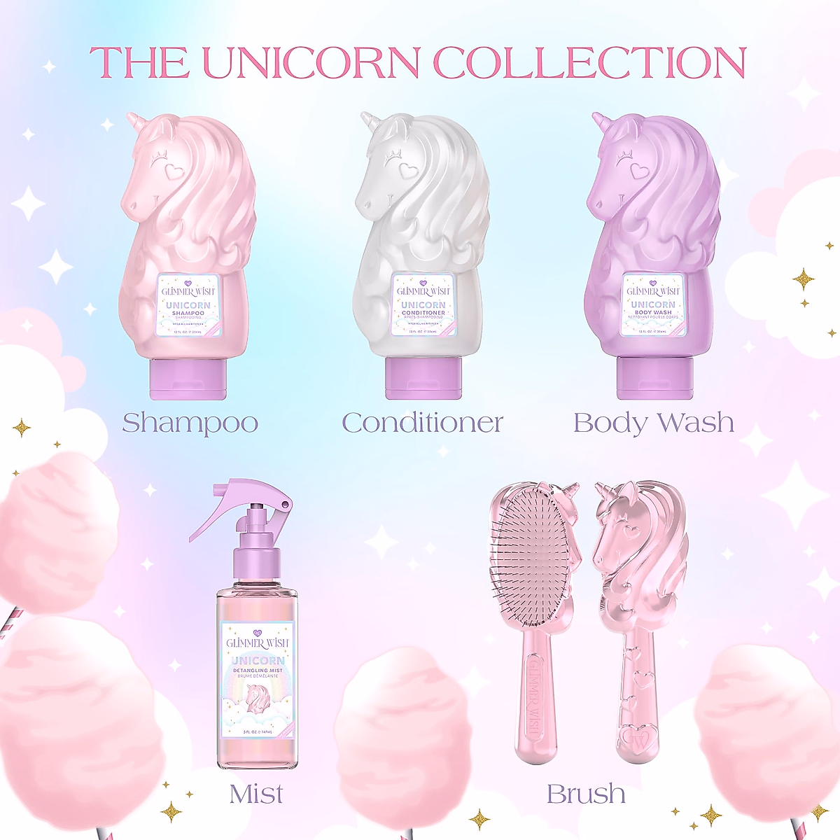 Glimmer Wish Unicorn Kids Body Wash, Gentle Cleanser and Moisturizing Sulfate Free Body Wash, Skin Care for Kids, Vanilla Cotton Candy, 12 Fl Oz