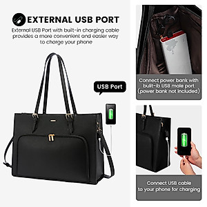 LOVEVOOK Laptop Bag for Women 15.6 inch Waterproof Work Tote Bag Briefcase with USB Charging Port PU Leather Computer Handbag Shoulder Bag Large Professional Teacher Bag for Travel Business School