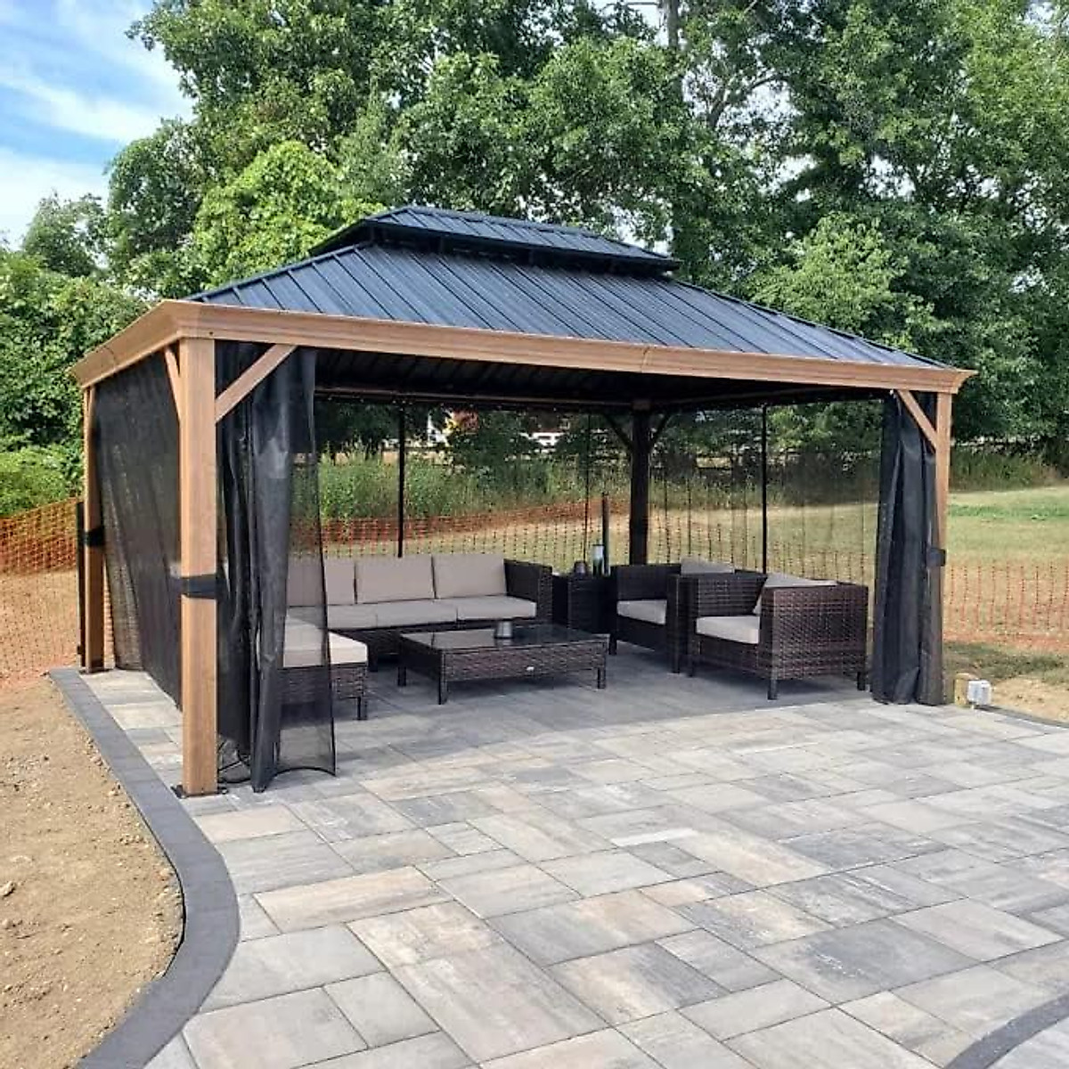 PURPLE LEAF 12' X 16' Outdoor Hardtop Gazebo for Patio Galvanized Steel Double Roof Permanent Canopy Aluminum Frame pavilion Gazebo with Netting