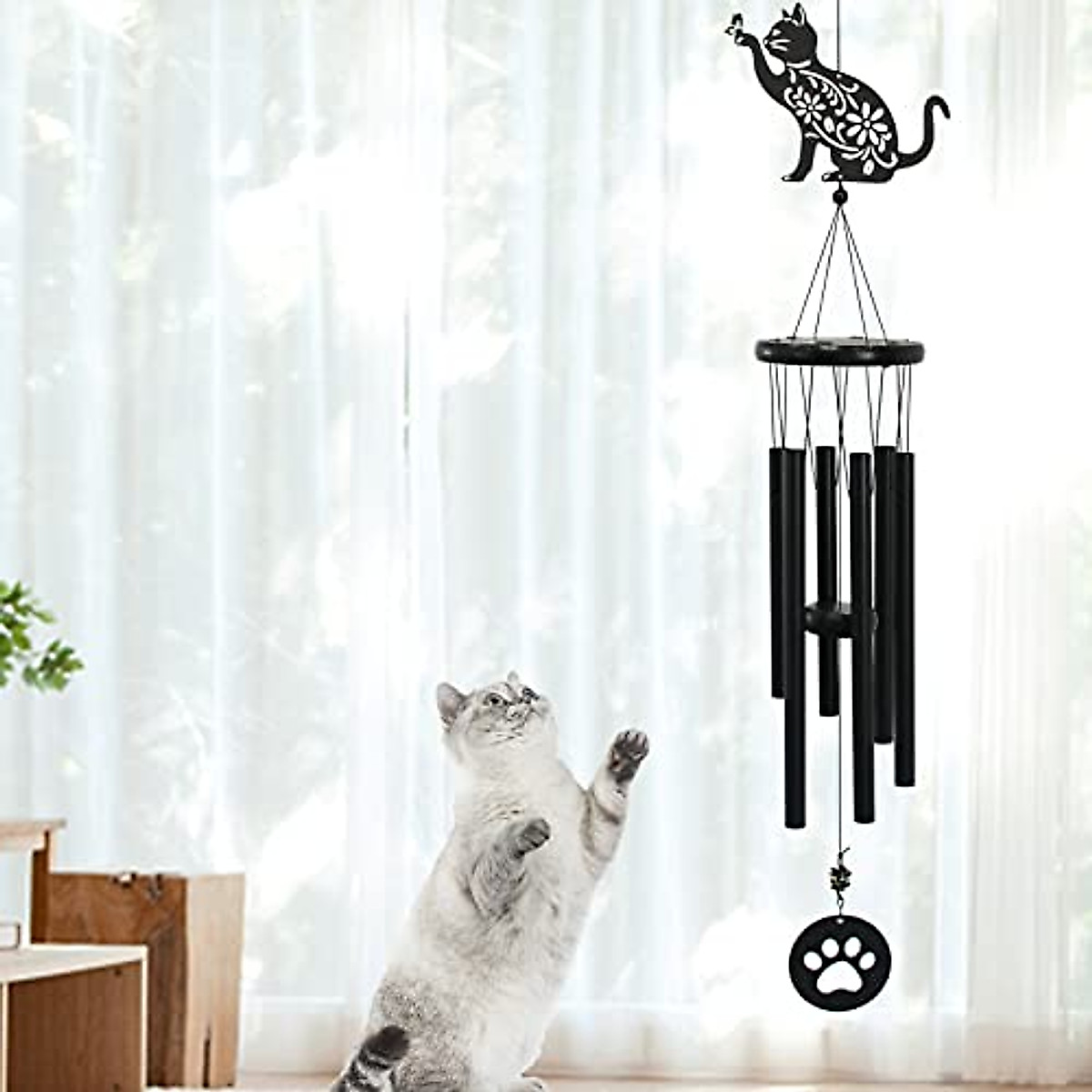 Wind Chimes for Outside, 38.1in Classic Black pet Memorial Windchimes, Memorial Gifts for Mothers, Friends and Cat Lovers, Also Suitable for Terrace Garden Decoration(Cats)