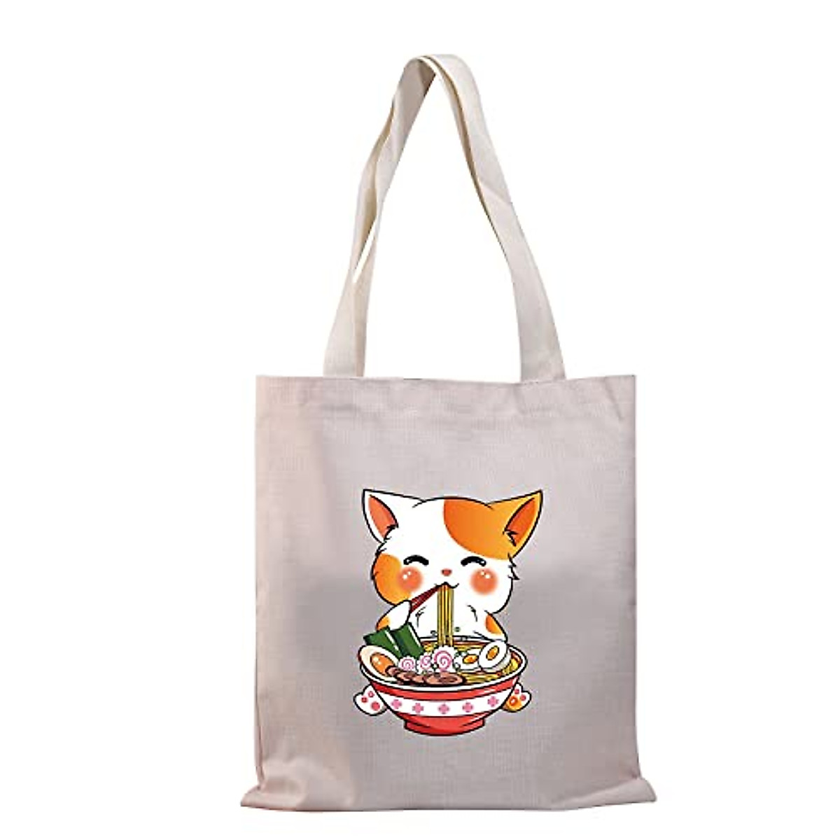 BDPWSS Cat Mom Tote Bag Ramen Cat Neko Anime Kawaii Gift Cat Lover Canvas Shoulder Bag Crazy Cat Lady Gift Ramen Fans Handbag (Cat ramen TG)