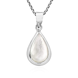 AeraVida Simply Elegant Teardrop Mother of Pearl Inlay .925 Sterling Silver Necklace | Classic Necklace Jewelry for Women | Jewelry Gift