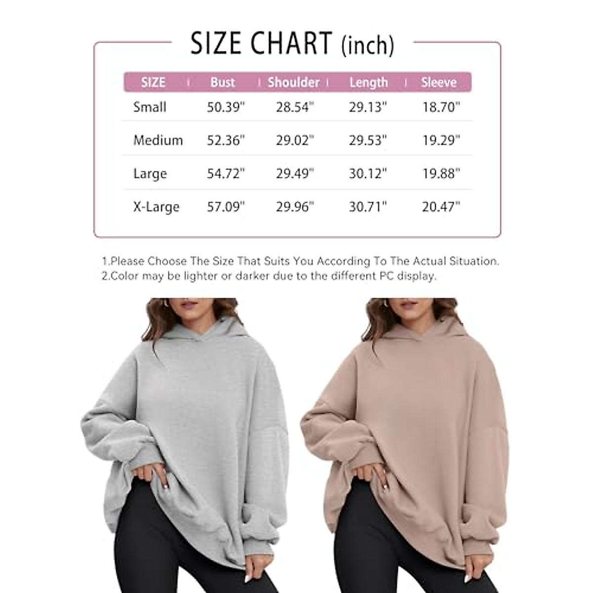 ATHMILE Fall Outfits for Women 2023 Hoodies Oversized Sweatshirt Sweaters Fleece Lined Plus Size Y2K Long Sleeve Tops Casual Fashion Coffee Grey
