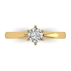 Yellow 14k Gold Solitaire Statement anniversary Engagement Promise Ring - 0.5 Ct Round Cut Clear Simulated Diamond Sz 3.5