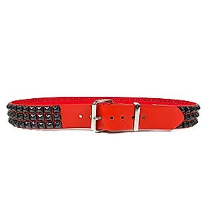 Red Three Row Black Pyramid Stud Belt Vegan Leather Punk Goth Alternative USA Made (XL)