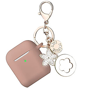 OLEBAND Airpod Case with Cute Bling Keychain,iPods Silione Protective and Anti-Slip Cover for Apple Air pod 2 Case,LED Visible,for Women and Girls,Milk Tea