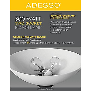 Adesso 7202-01 Piedmont 71" Torchiere with Adjustable Reading Lamp, 2 Lights, Black, Smart Outlet Compatible