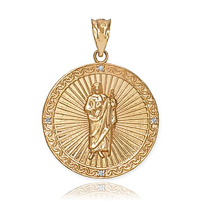 10k Gold Saint Jude Thaddeus Diamond Round Medal Charm Pendant (Small)