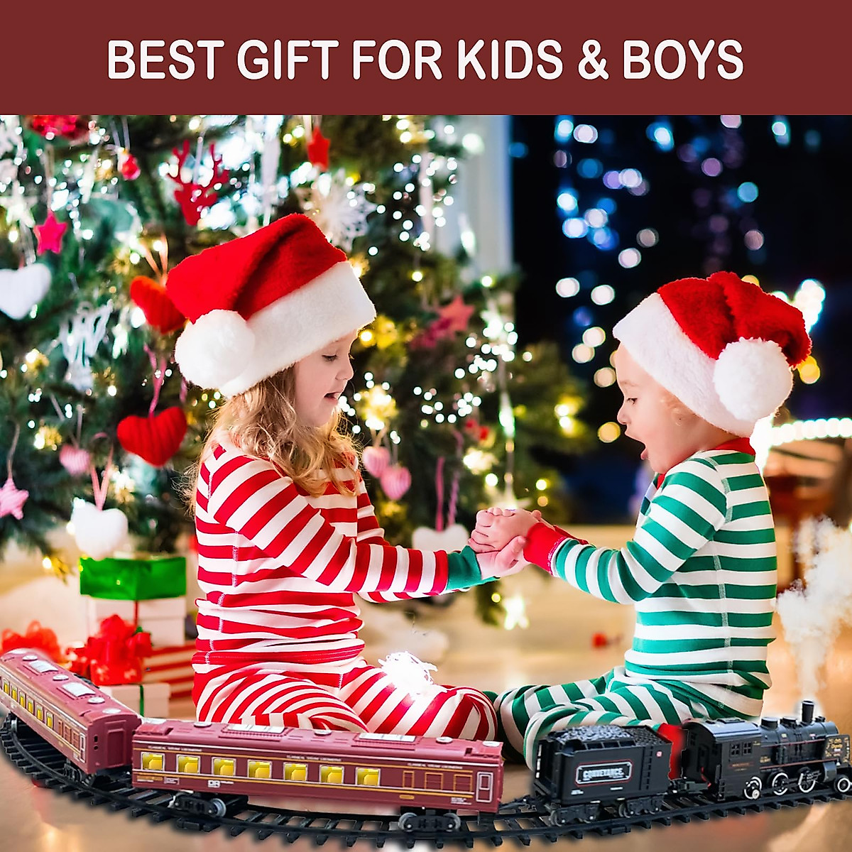 Electric Train Sets for Boys Girls Metal Alloy Christmas Trains Toys Steam Locomotive, Passenger Carriages, Tracks, Light & Sounds Rechargeable Birthday Gifts for Kids 3 4 5 6 7 8 + Years Old Red …