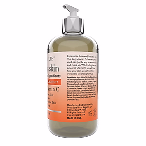 Olivia Care Vitamin C Daily Brightening Facial Cleanser - All Natural Moisturize, Hydrate, Cleanse - Brighten Age Spot, Tighter & Soothe Skin - Antioxidants - All Skin Type - 8 FL OZ