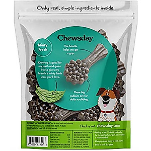 Chewsday Extra-Small Minty Fresh Daily Dental Dog Chews, Made in The USA, Natural Highly-Digestible Oral Health Treats for Healthy Gums and Teeth - 28 Count