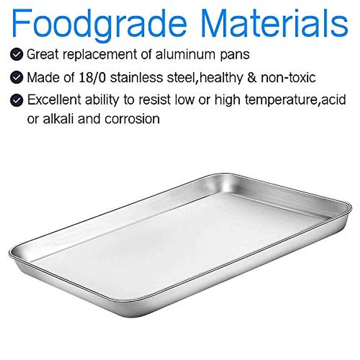 Baking Sheets Set of 5, Bastwe Stainless Steel Baking Pan Tray Cookie Sheet, Size 10 x 8 x 1 inch, Non Toxic & Healthy, Rust Free & Easy Clean