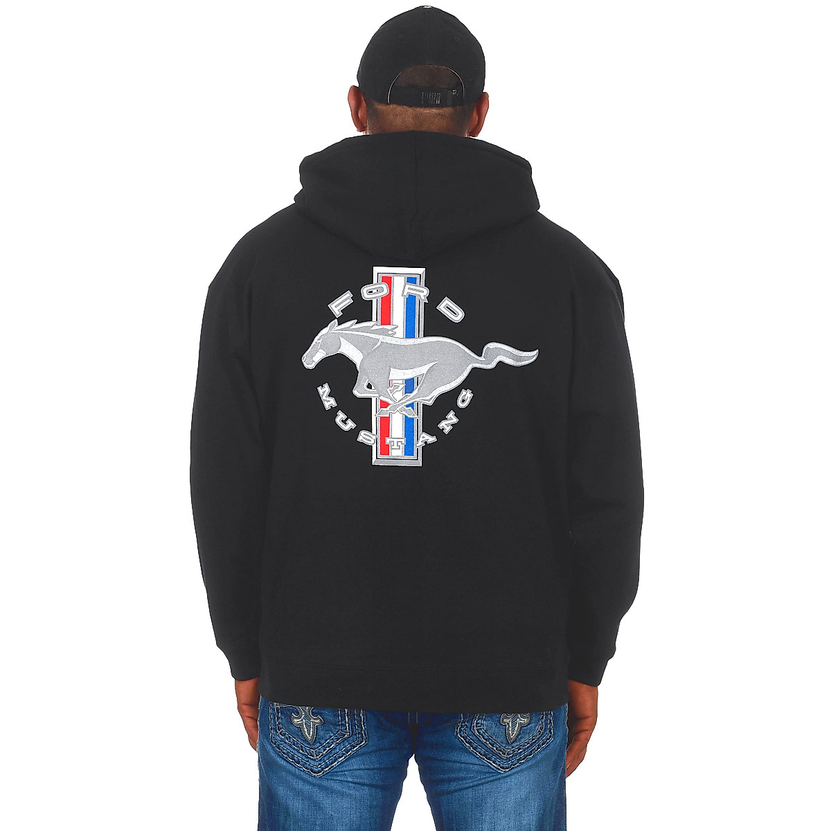 JH DESIGN GROUP Men's Ford Mustang Collage Black Zip Up Hoodie Sweatshirt (Large, CLG2-black)