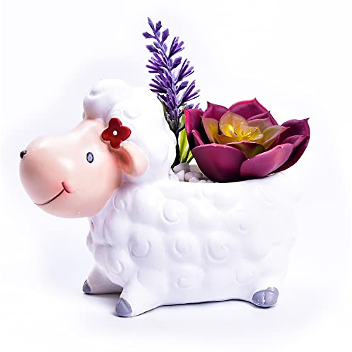 Cute Animal Sheep Small Flower Pot with Drainer Garden Flower Pot Resin Succulent Potted Bonsai Plant Stand Home Desk Mini Ornaments Without Plants