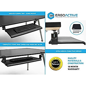 ErgoActive Extra Wide Under Desk Keyboard Tray with Clamp On Easy Installation, Fits Full Size Keyboard and Mouse, Office, Home, School, Gaming Keyboard Tray (32" x 12.2")