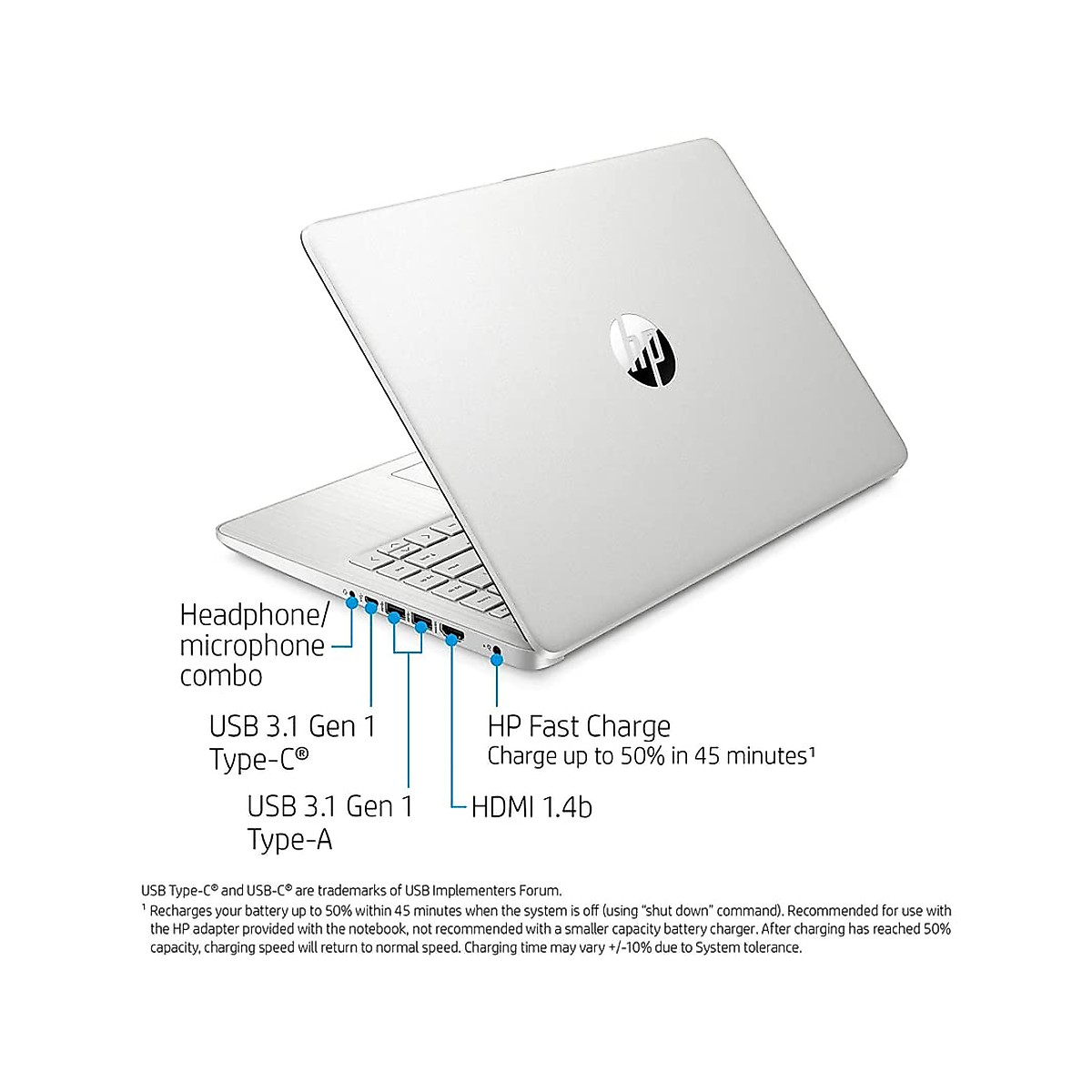 HP 2022 14" FHD IPS Display Laptop, AMD Ryzen 3-3250U, 32GB RAM, 1TB PCIe SSD, AMD Radeon Graphics, True Vision HD Camera, Wi-Fi 5 and Bluetooth, Windows 11 S, Silver, 32GB Snow Bell USB Card