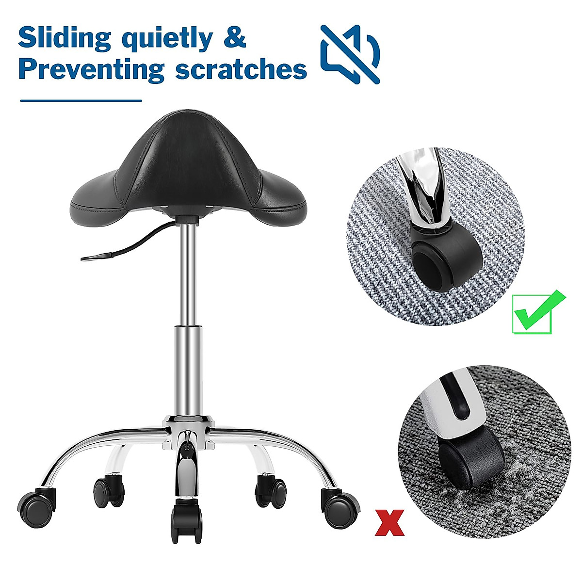 Ergonomic Saddle Stool/Professional Saddle Chair-Adjustable Stool with Wheels,Heavy-Duty Saddle Stool Rolling Chair for Clinic Dentist Spa Massage Salons Studio Tattoo