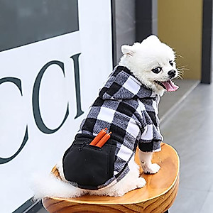 Plaid Dog Hoodie,Dogs Winter Coat Sweatshirt Sweater Outfit with Hat and Pocket Pet Jacket Warm Soft Clothes for Small Medium Puppy Wearing (S, Black & White)