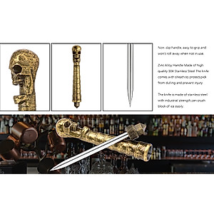 MUMIAO Bottle Opener, Stainless Steel Ice Pick with Safety Cover, Pick Tool for Breaking Ice, Non-slip Zinc Alloy Handle for Kitchen, Bars, Bartender, Camping (Bronze)