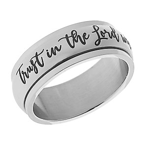Beads & Pearls Jewelry 8mm Stainless Steel Women's Men's Spinner Ring - Trust in The Lord with All Your Heart Christian Religious Ring Jewelry, Spinner Anxiety & Stress Relief, Size 7, Silver