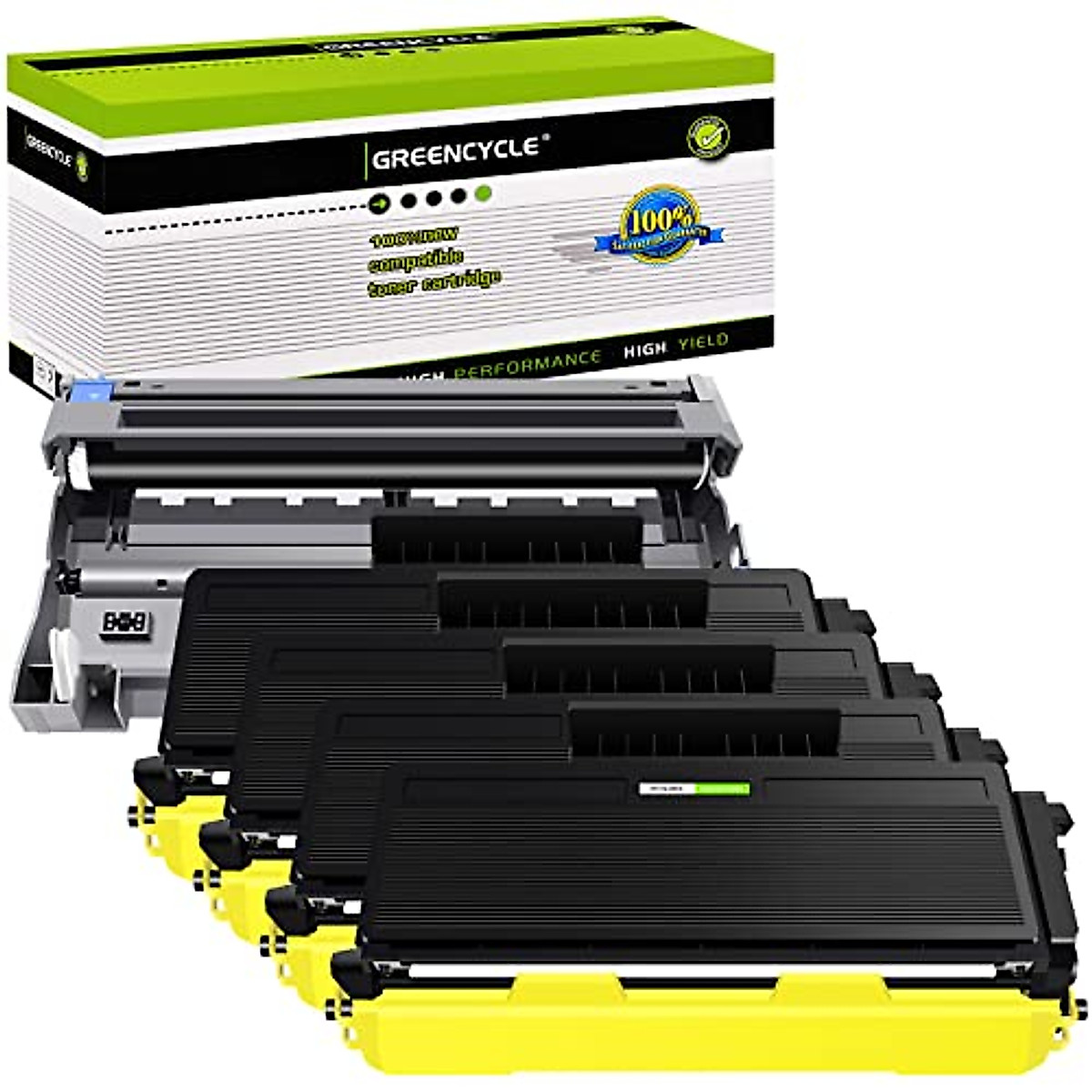 GREENCYCLE 4PK Black Toner Cartridge Replacement and 1PK Drum Unit Set Compatible for Brother TN650 TN-650 DR620 DR-620 for DCP-8060 8080 HL-5200 5240 5370dw 5380dn MFC-8470DN 8680DN 8890DW Printer