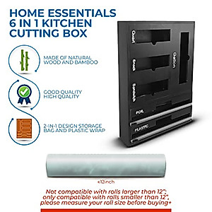 TWG Bamboo Ziplock Bag Organizer for Drawer, 6 in 1 Foil and Plastic Wrap Dispenser with Cutter, Compatible with Gallon, Quart, Sandwich and Snack Variety Size Bag