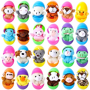 ThinkMax 24 pcs Easter Eggs Filled with Mini Plush Animals Toy for Basket Stuffers/Fillers, Hunt, Party Favor